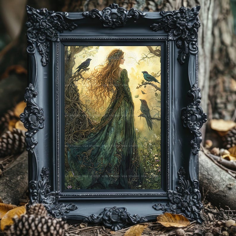 Cliodhna Celtic Goddess Wall Art Print, Irish Mythology Forest Queen in ...