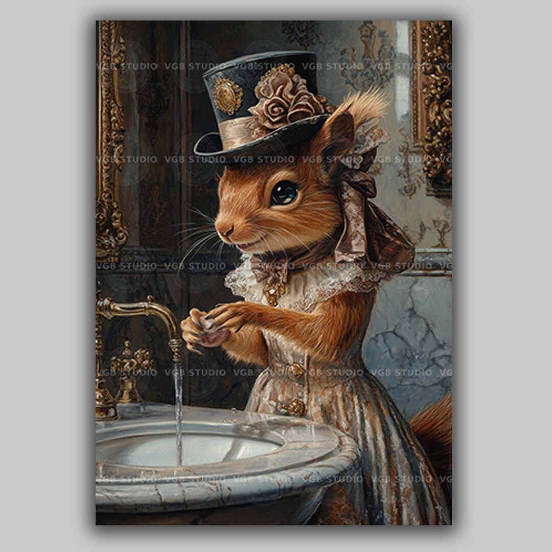 Lady Squirrel in Top Hat Art Print, Whimsical Victorian Decor, Elegant ...