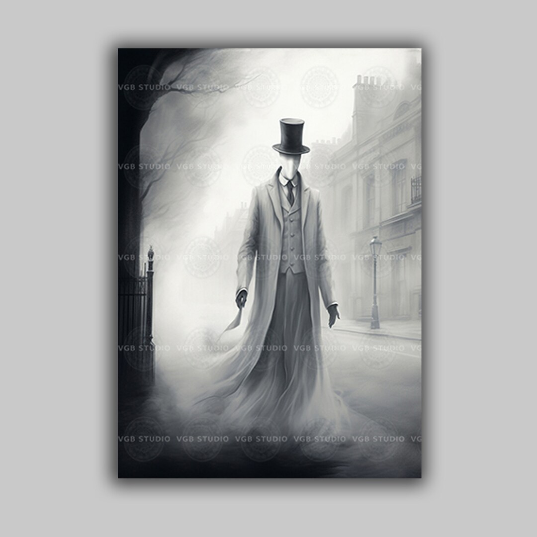 Victorian Ghost Gentleman Art Print Foggy London Phantom Faceless Man ...
