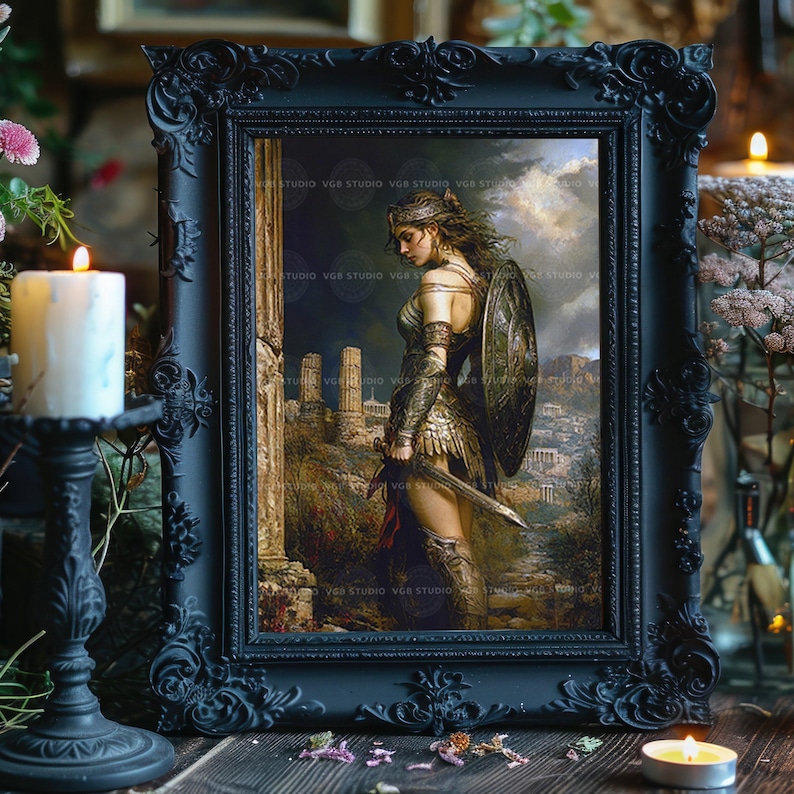 Athena Greek Goddess Art Print Warrior Woman With Sword and Shield ...