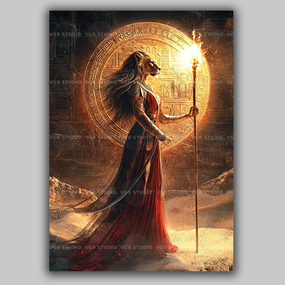 Sekhmet Art Print Lion Egyptian Goddess of War and Healing Flame Staff ...