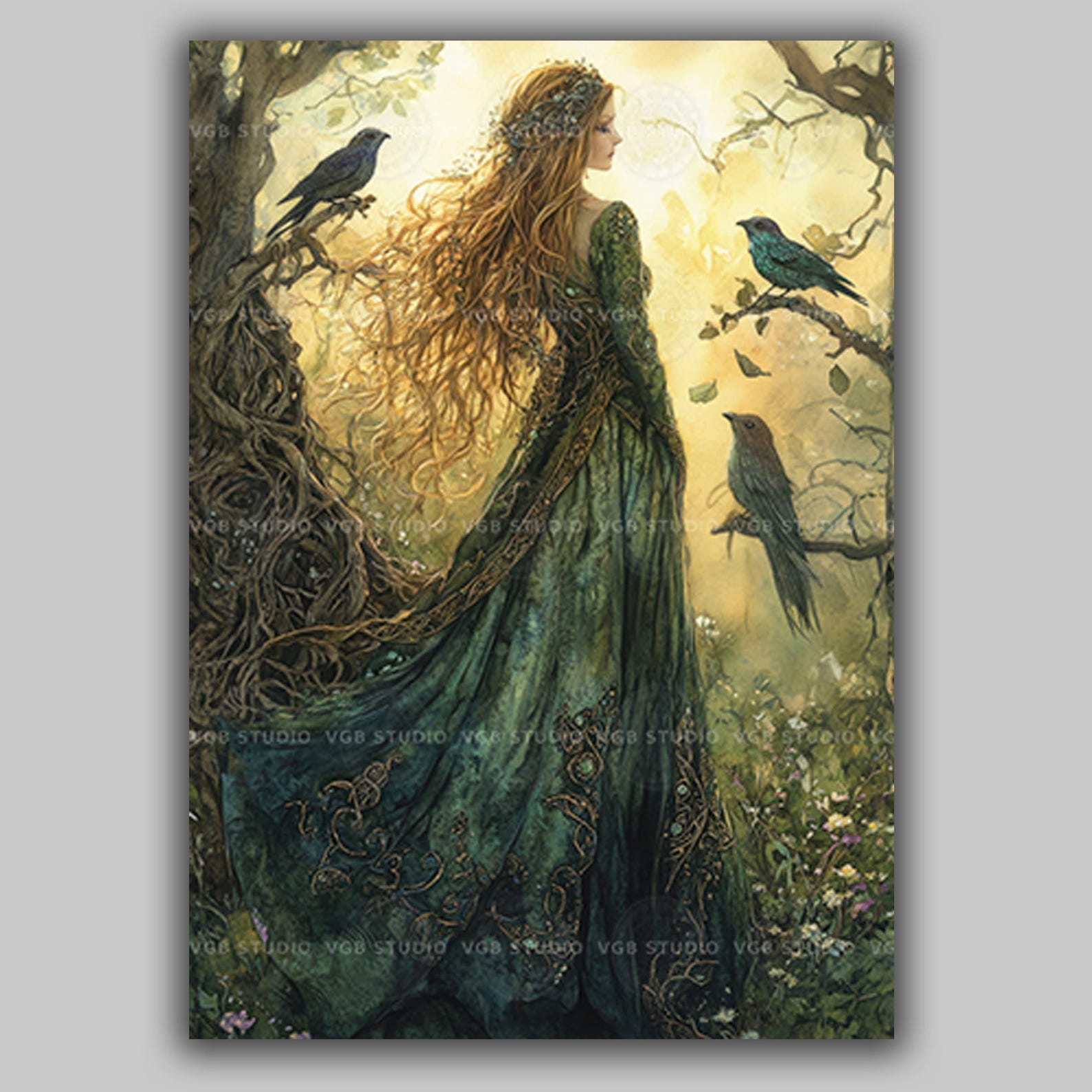Cliodhna Celtic Goddess Wall Art Print, Irish Mythology Forest Queen in ...