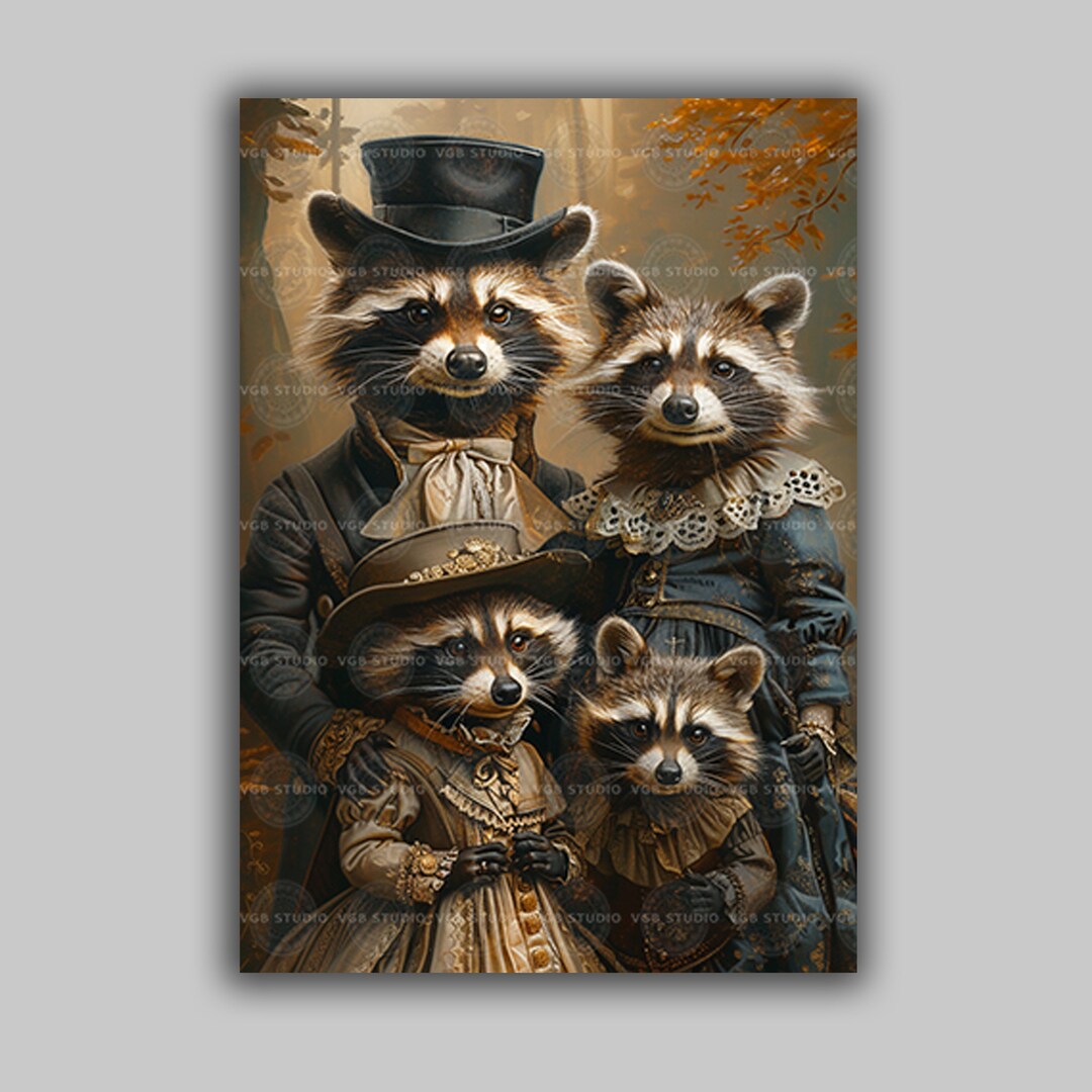 Victorian Raccoon Family Regal Fine Art Giclee, Baroque Painting Wall ...
