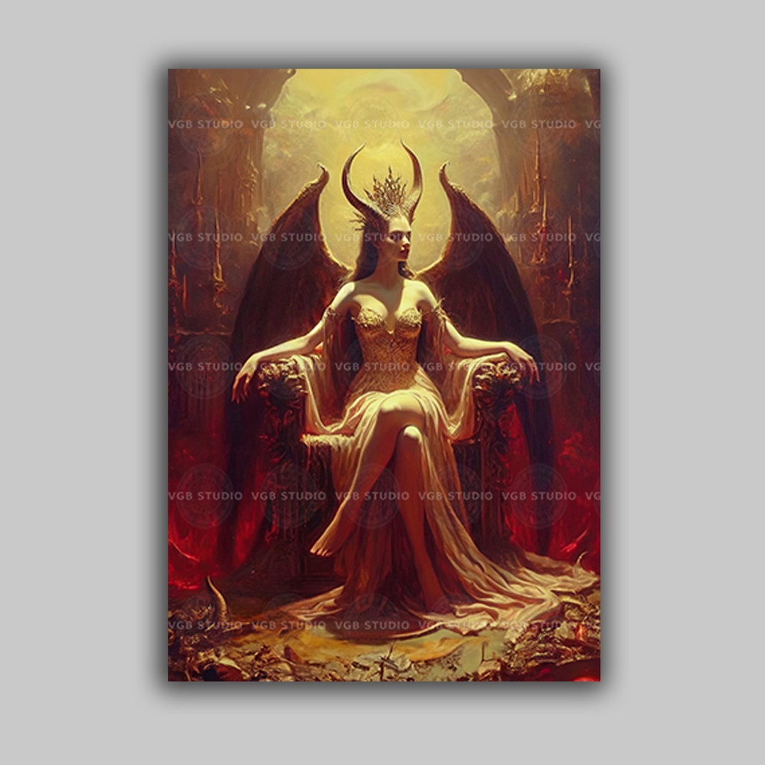 Lilith Sitting Throne Devil Print, Demon Baroque Dark Art, Occult ...
