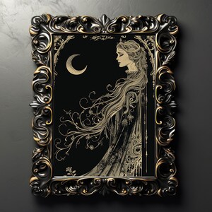 Selene Art Nouveau Greek Goddess Moon, Luna Vintage Painting, Celestial ...