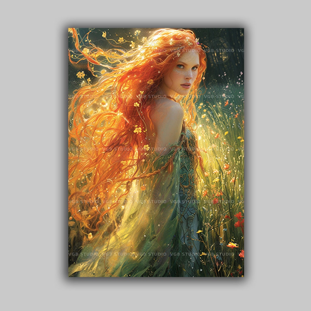 Brigid Celtic Goddess Art Spring Fire Deity Wall Print Irish Mythology Decor Floral Redhead ...