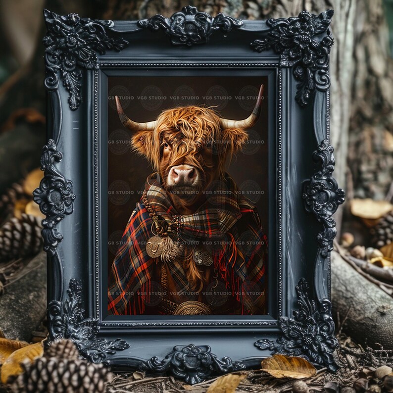 Highlander Scottish Highland Cow Bull Fine Art Giclee Baroque Painting ...