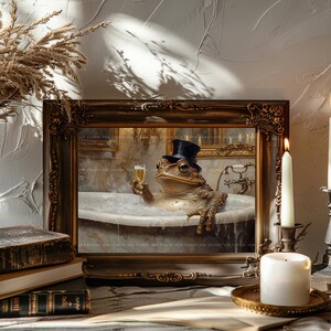 Frog Top Hat Gentleman Bath in Victorian Bathtub, Toad Bathroom ...