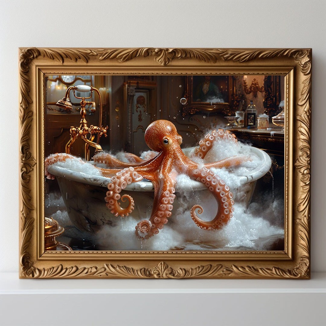 Octopus Bath Victorian Bathtub, Bathroom Whimsical Fine Art Print ...