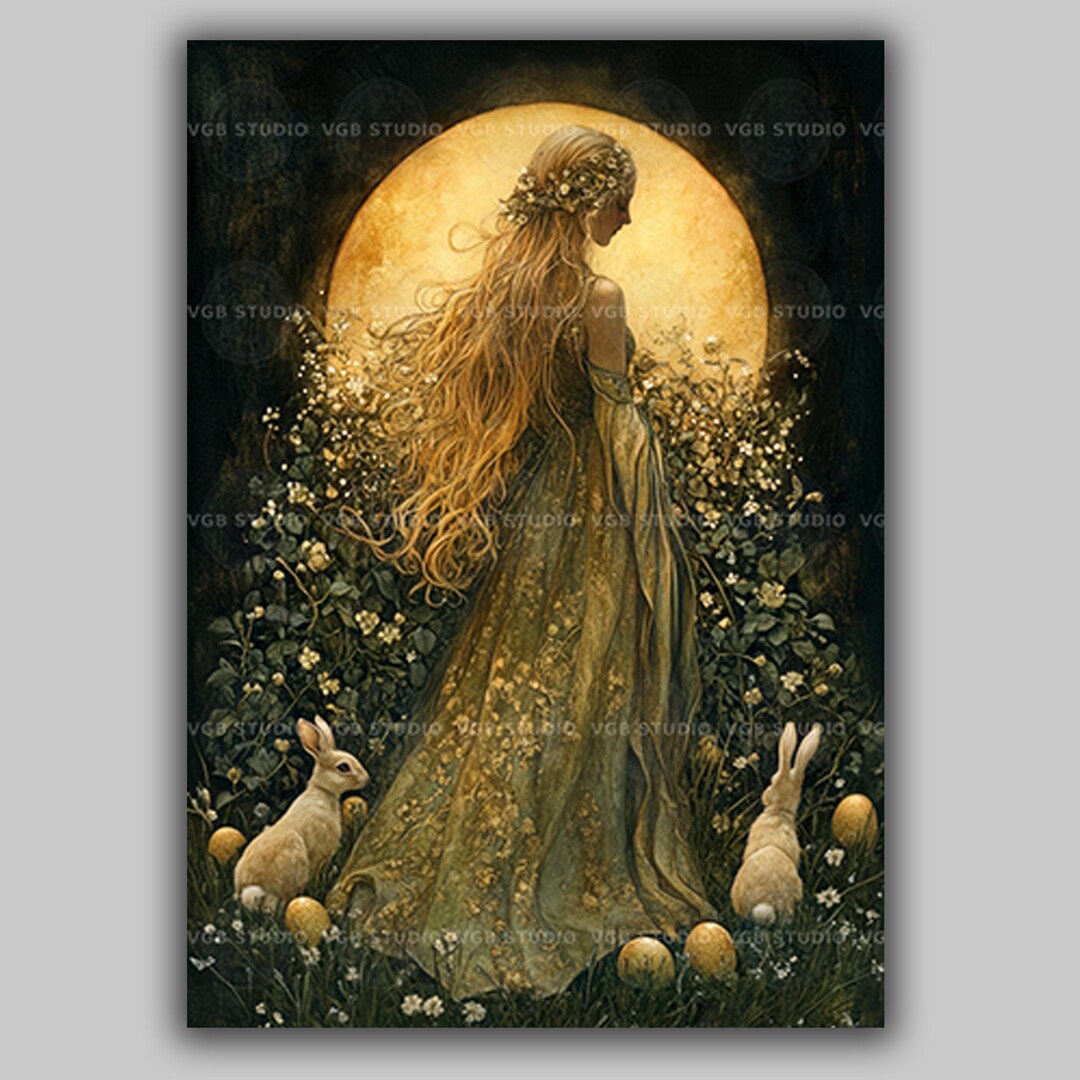 Ostara Art Print Spring Goddess Pagan Decor Hare and Moon Fantasy ...