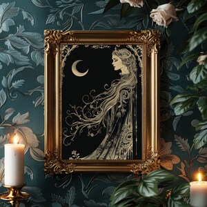 Selene Art Nouveau Greek Goddess Moon, Luna Vintage Painting, Celestial ...