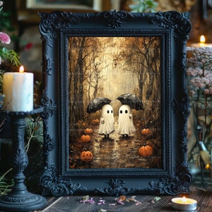 Ghosts Under Rain Holding Umbrellas Whimsical Painting Giclee Print ...