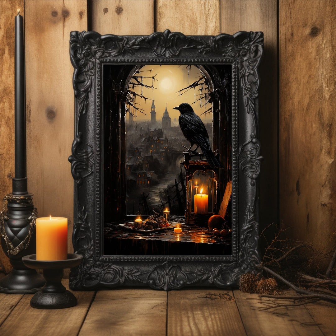 Victorian Raven Crow Gothic City Dusk, Crow Print, Dark Academy Art ...