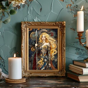 Freyja Norse Goddess Art Print, Viking Warrior Queen Freya Mosaic ...