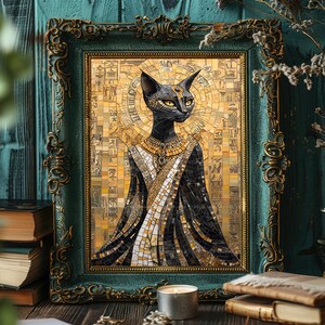 Bastet Egyptian Goddess Art Print, Regal Cat Mosaic, Ancient Egypt ...