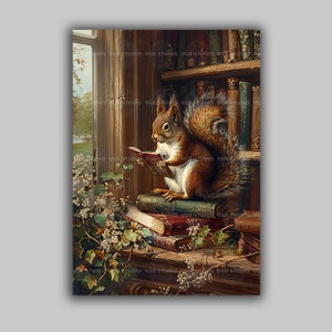 Squirrel Reading Book Victorian Abandoned Library Print, Bookish ...