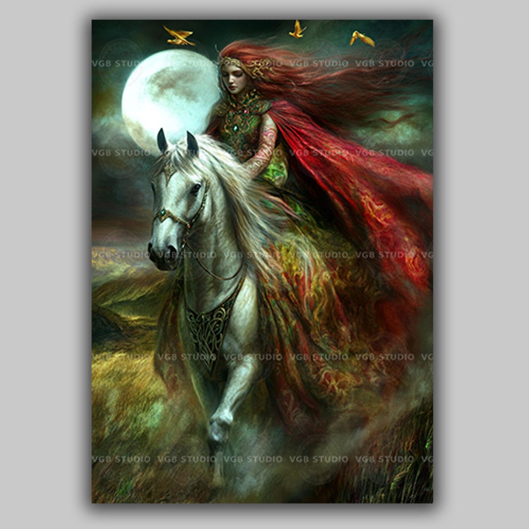 Rhiannon Welsh Pagan Goddess of Moon and Fertility Fantasy Print ...