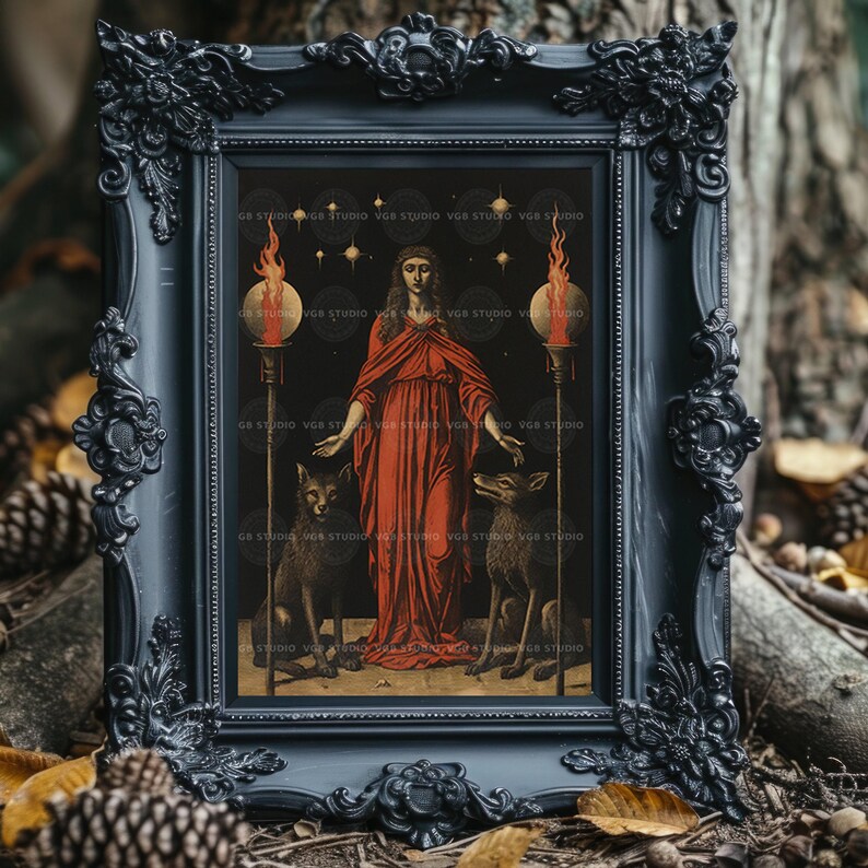 Hecate Art Print Greek Goddess of Magic Torches Wolves Occult Pagan ...