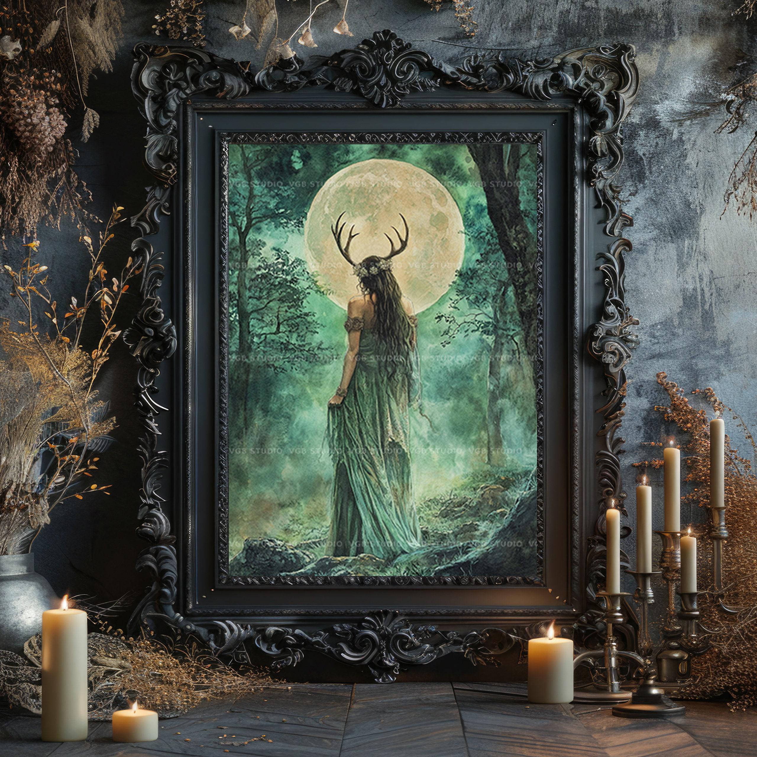 Sadb Art Print Celtic Forest Goddess Deer Antlers Full Moon Irish ...