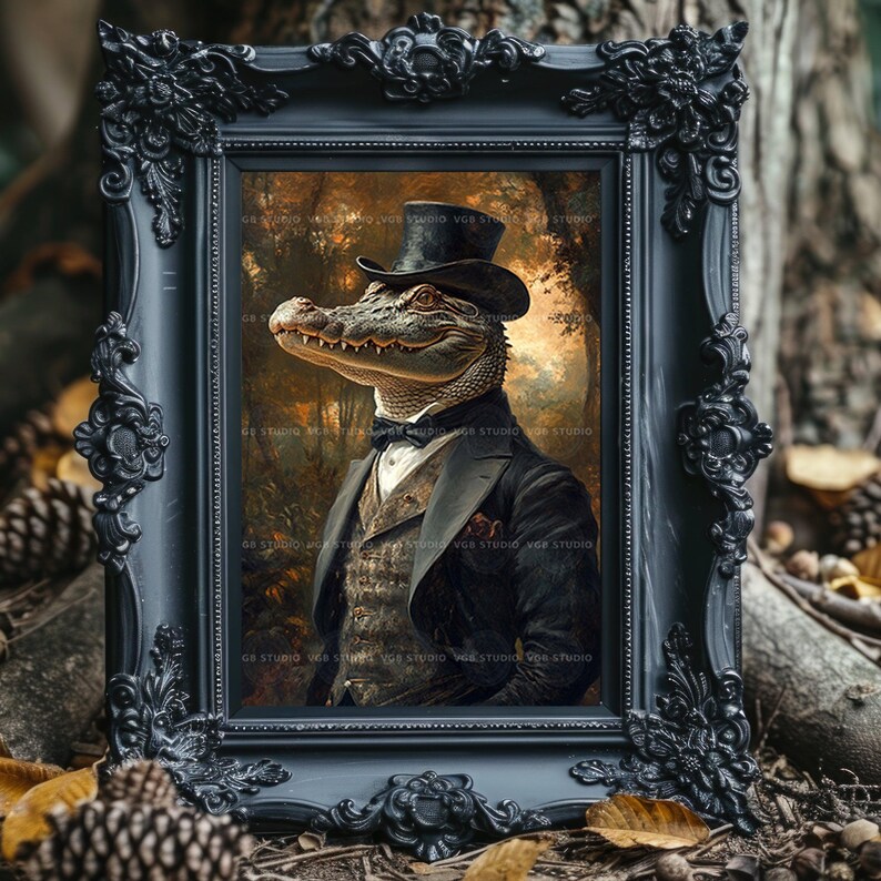 Alligator Art Print Victorian Animal Portrait Dapper Reptile Wall Decor ...