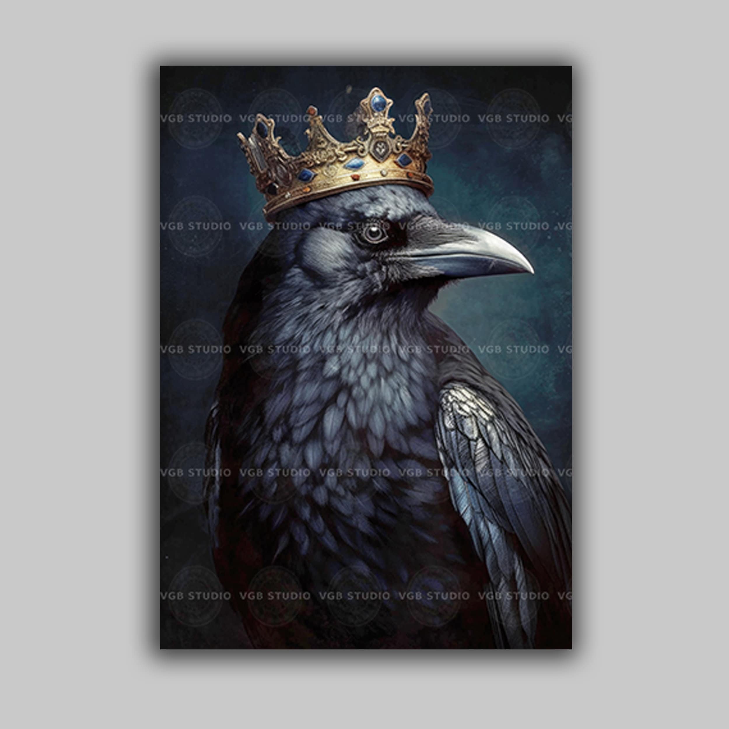 Gothic Black Crow King, Raven With Crown on Head Art Poster Giclee ...