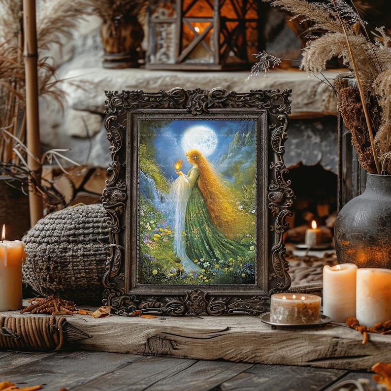 Brigid Goddess Art Print Celtic Fire Spring Deity With Flame Romantic ...