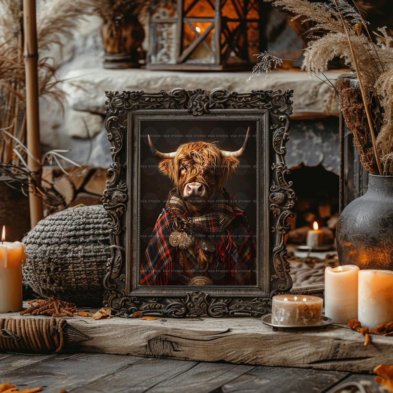 Highlander Scottish Highland Cow Bull Fine Art Giclee Baroque Painting ...