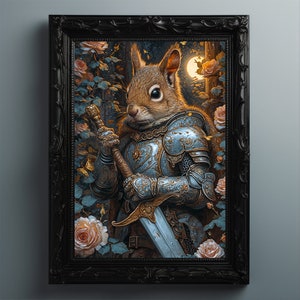 Squirrel Knight Medieval Fine Art Print Giclee, Moonlit Enchanted ...