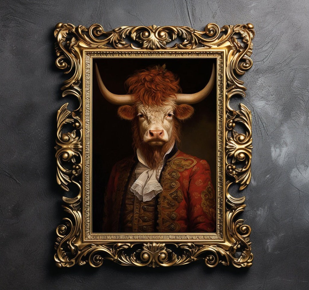 Highland Cow Bull Royalty Renaissance Gentleman Portrait Print ...