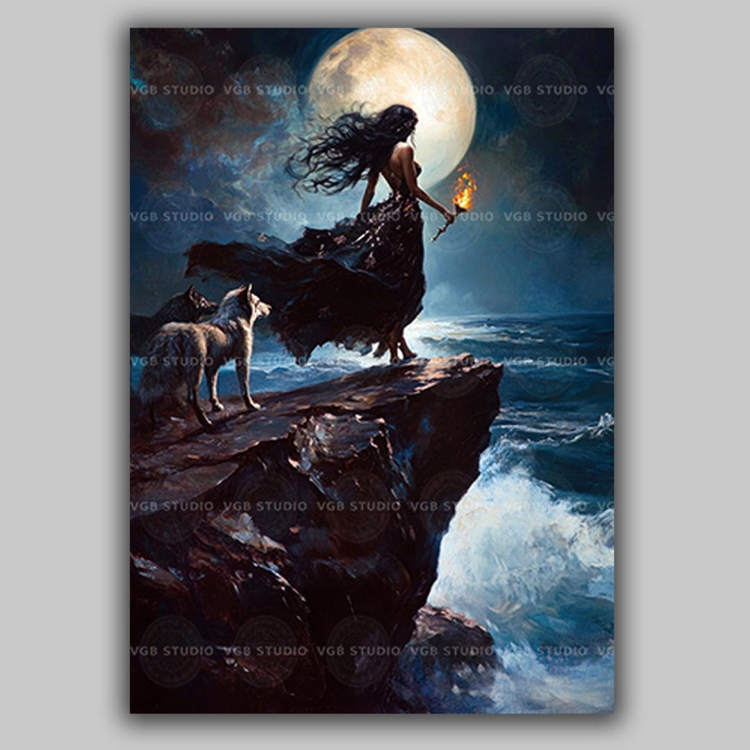 Hecate Goddess Witchcraft Crossroads Full Moon Coastal Cliff Wolves ...