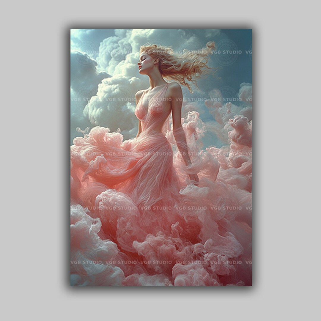 Aphrodite Art Print Goddess of Love Wall Decor Ethereal Pink Clouds Fantasy Woman Greek ...