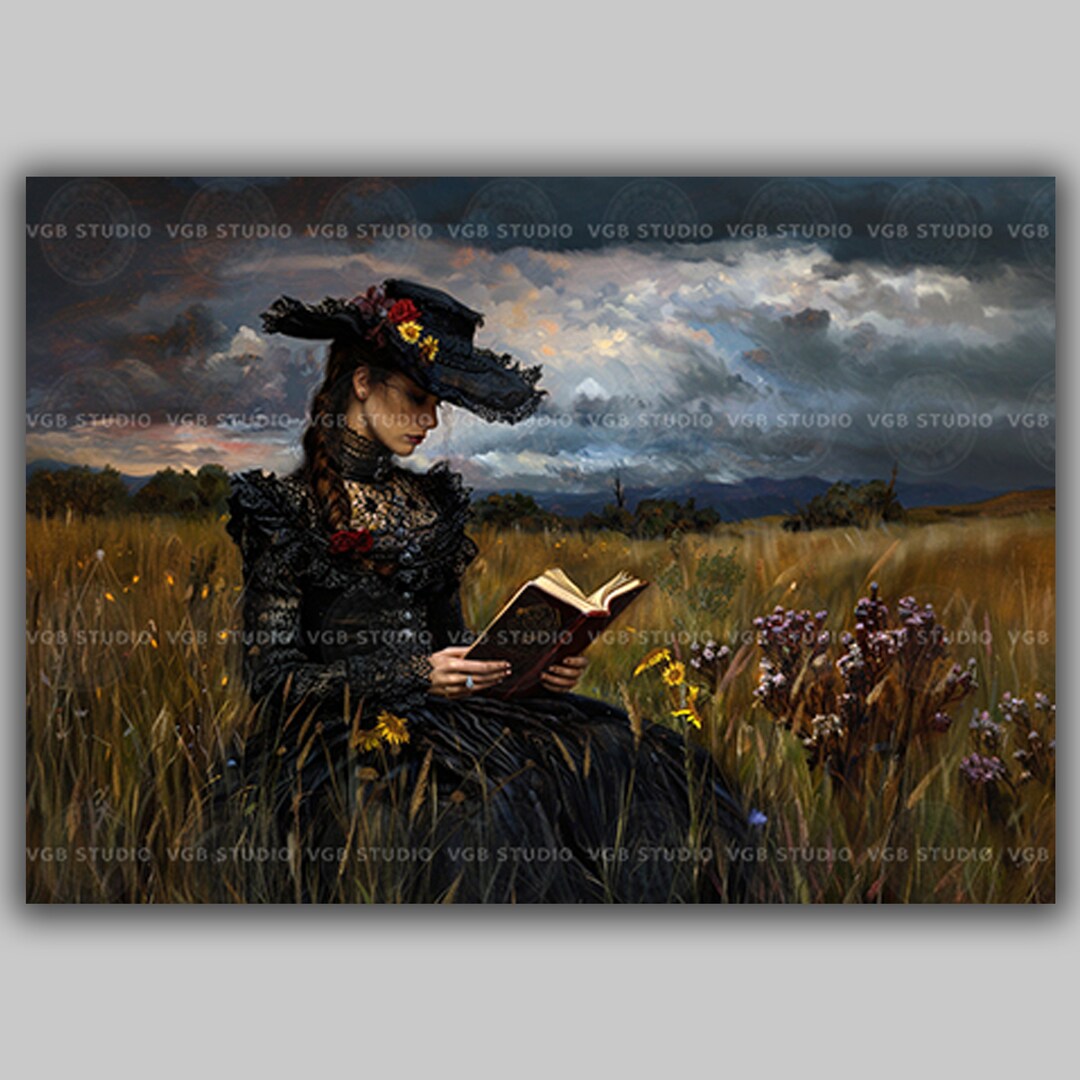 Victorian Lady Reading in Field Art Print,dark Romantic Gothic ...