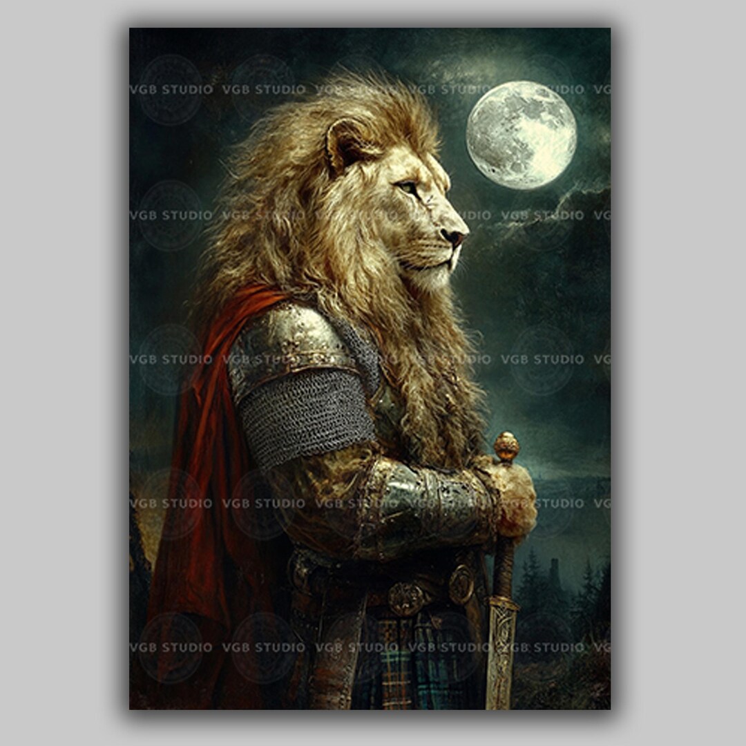 Lion Scottish Highland Warrior King Art Print, Regal Feline Painting ...