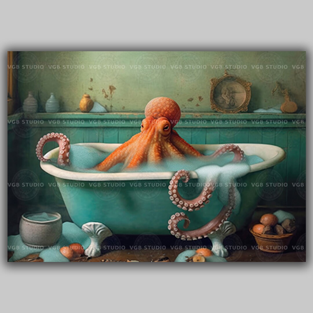 Octopus Print Bathroom Art, Fine Art Giclee, Baroque Painting Wall Art ...