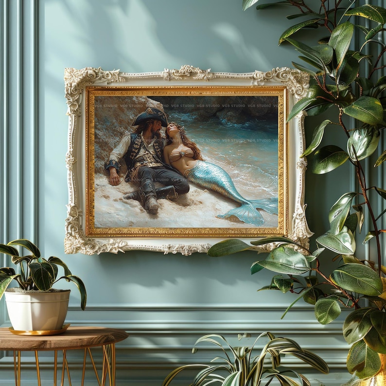 Pirate and Mermaid Art Print Romantic Ocean Fantasy Wall Decor Siren ...