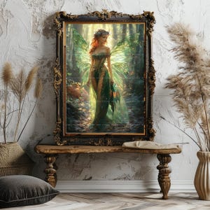 Forest Fairy Print Woodland Faerie Wall Art Green Fantasy Woman Magical ...