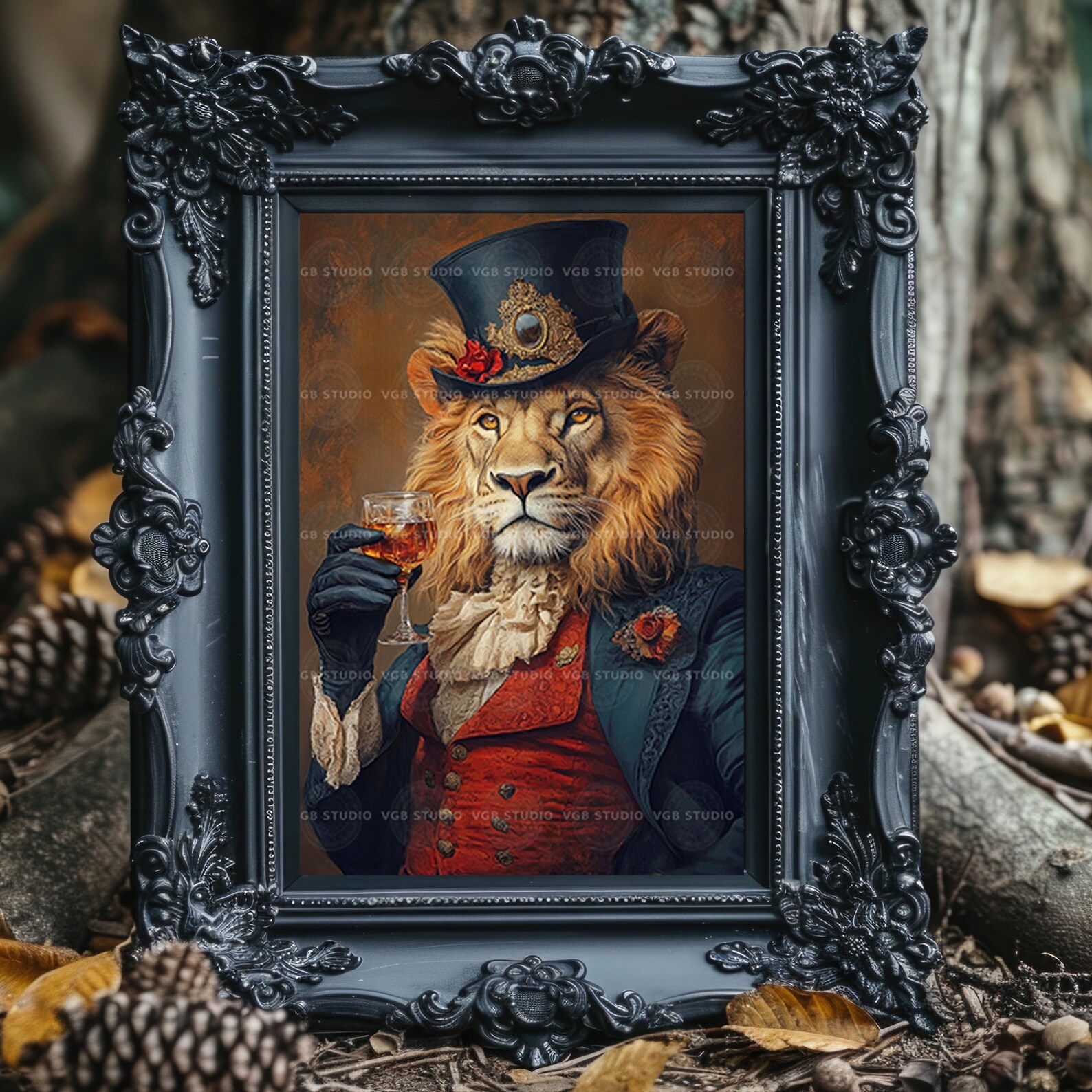 Victorian Lion Art Print Animal in Suit Gentleman Wall Decor Bar Room ...