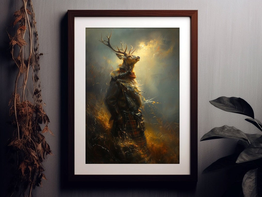 Highlander Stag Scottish Deer Fine Art Giclee Vintage Painting Wall Art ...