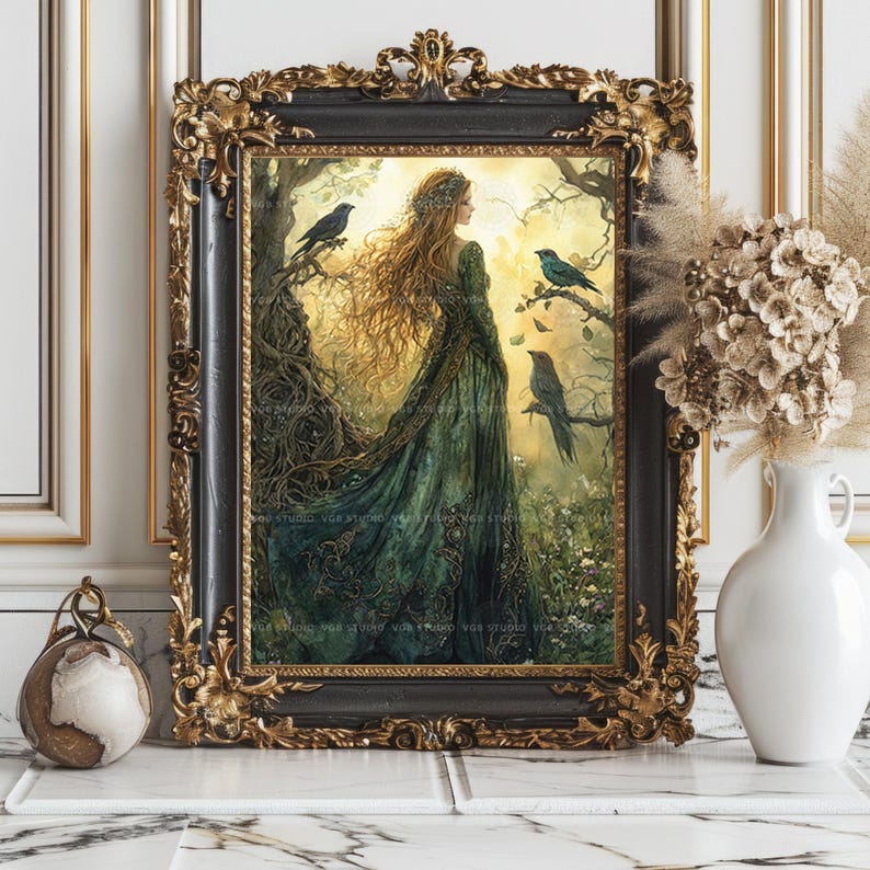 Cliodhna Celtic Goddess Wall Art Print, Irish Mythology Forest Queen in ...