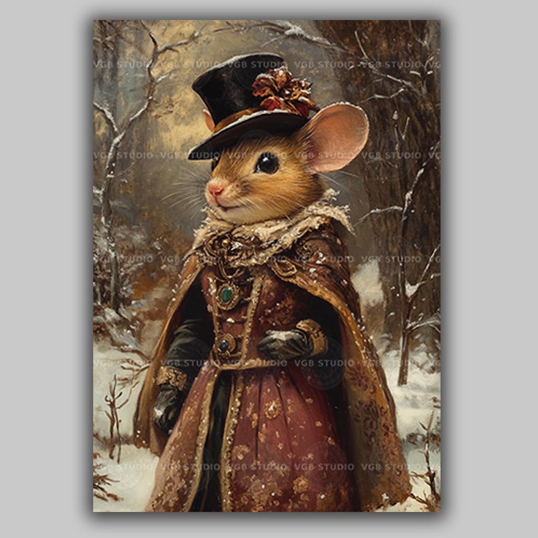 Victorian Mouse Lady Portrait Print, Elegant Winter Woodland Animal ...