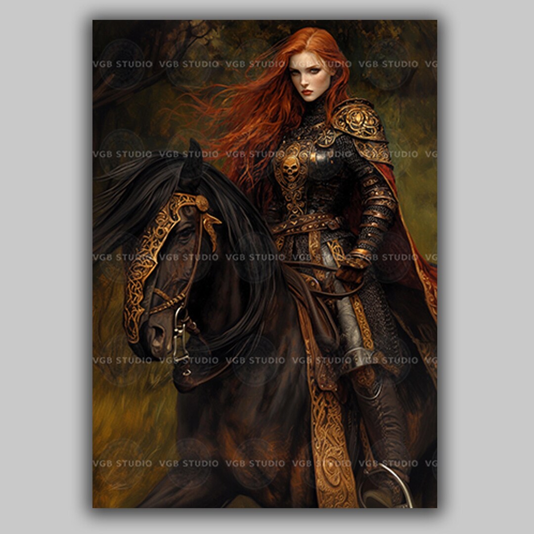 Macha Celtic Goddess of War on Horse Print, Irish Warrior Queen, the ...