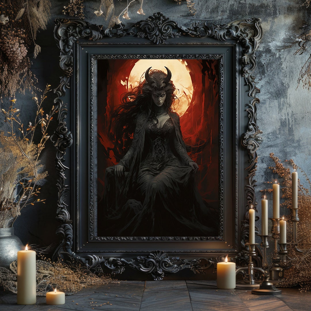 Lilith Dark Forest Red Moon Devil Demon, Vintage, Dark Art, Occult ...