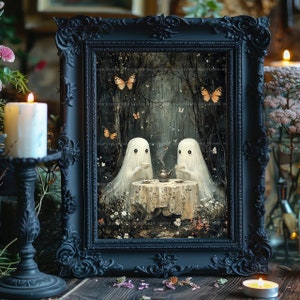 Ghostly Haunted Tea Party Halloween Painting Giclee Print, Witch Ghost ...