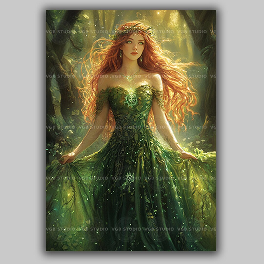 Danu Celtic Goddess Mystical Green Forest Portrait, Ethereal Nature Deity Divine Feminine ...