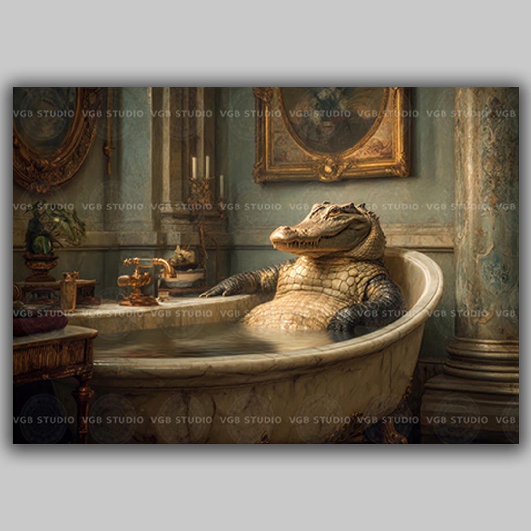 Funny Alligator Bathroom Art Whimsical Animal Wall Print Gator in ...