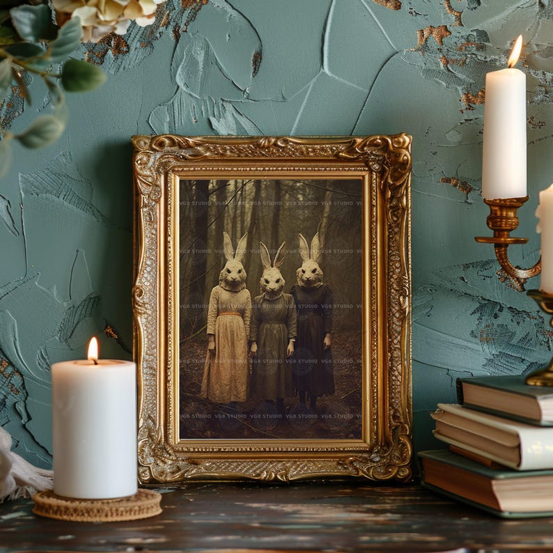 Creepy Rabbit Cult Art Print Gothic Forest Folklore Surreal Animal Wall ...