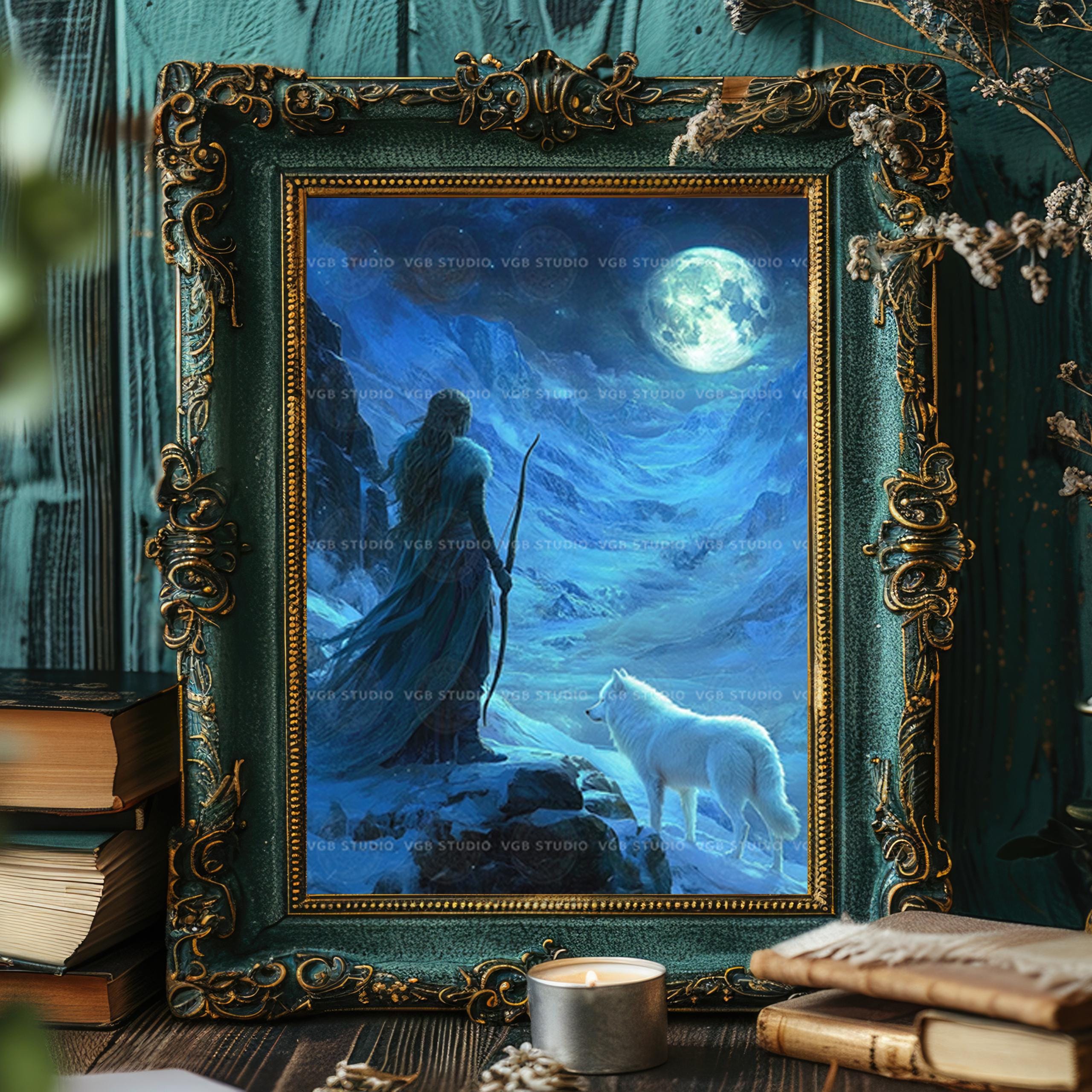 Skadi Goddess Art Print | Norse Winter Warrior With White Wolf Moon ...
