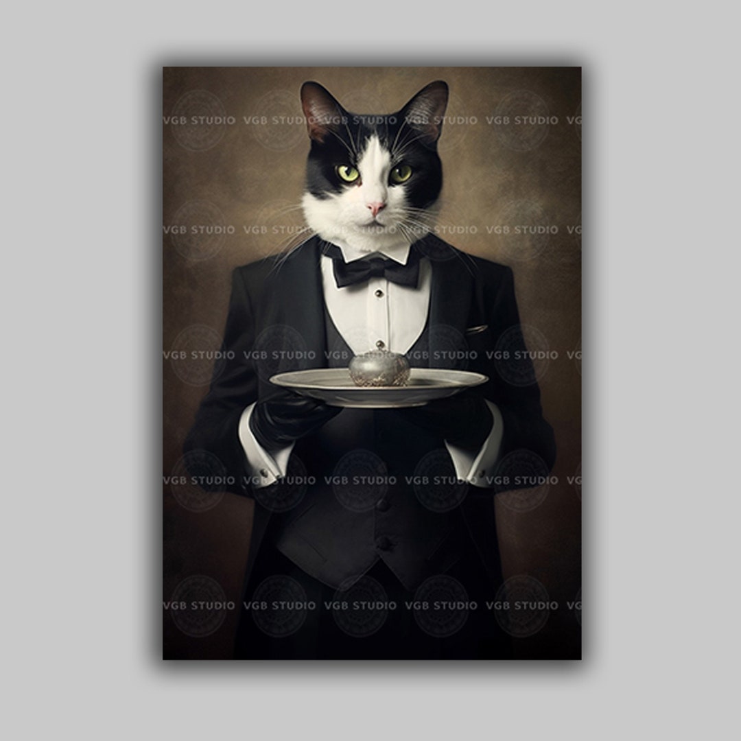 Funny Cat in Tuxedo Wall Art Print, Whimsical Cat Butler Poster,fancy ...