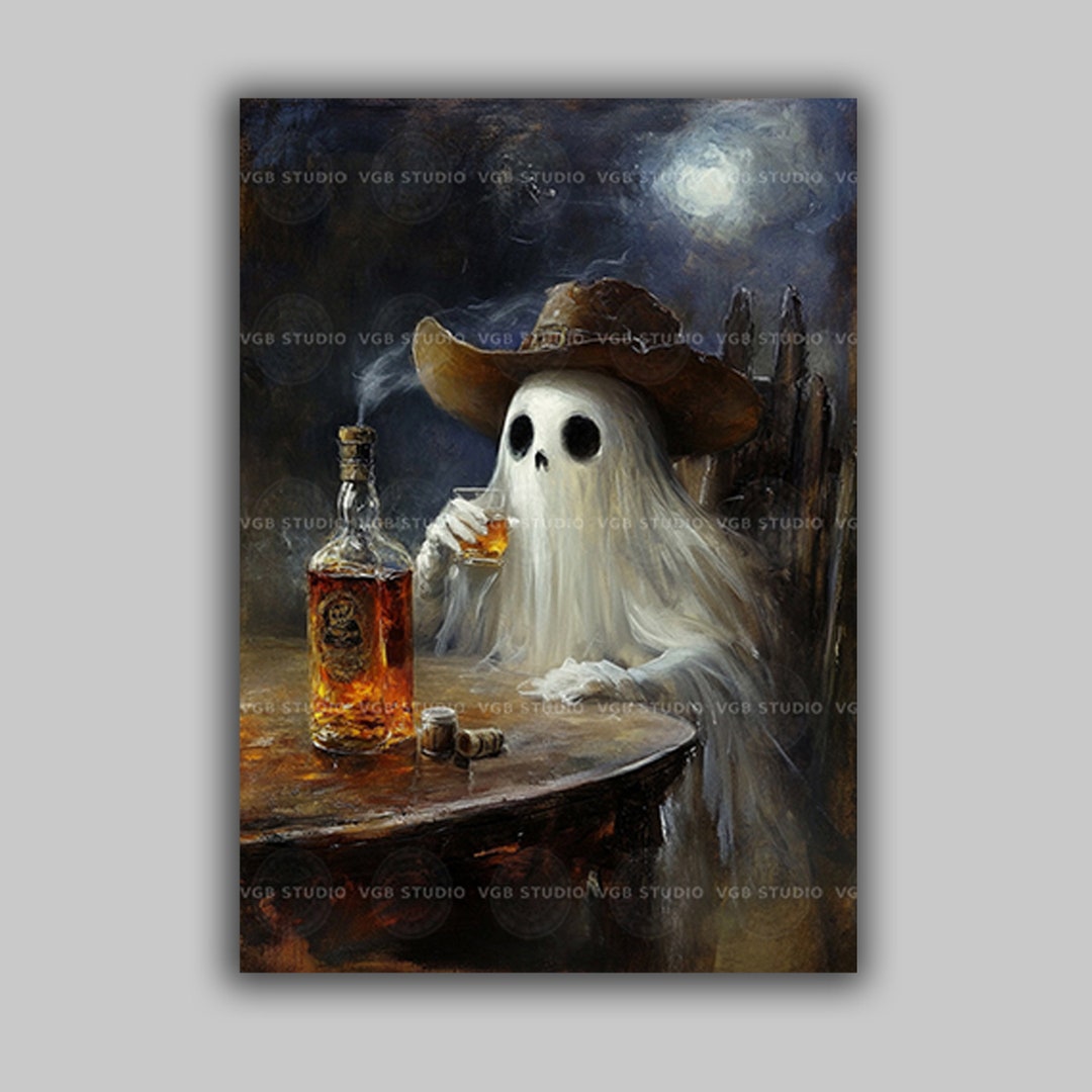 Cowboy Ghost Art Print Western Bar Decor Spooky Ghoul Whiskey Painting ...