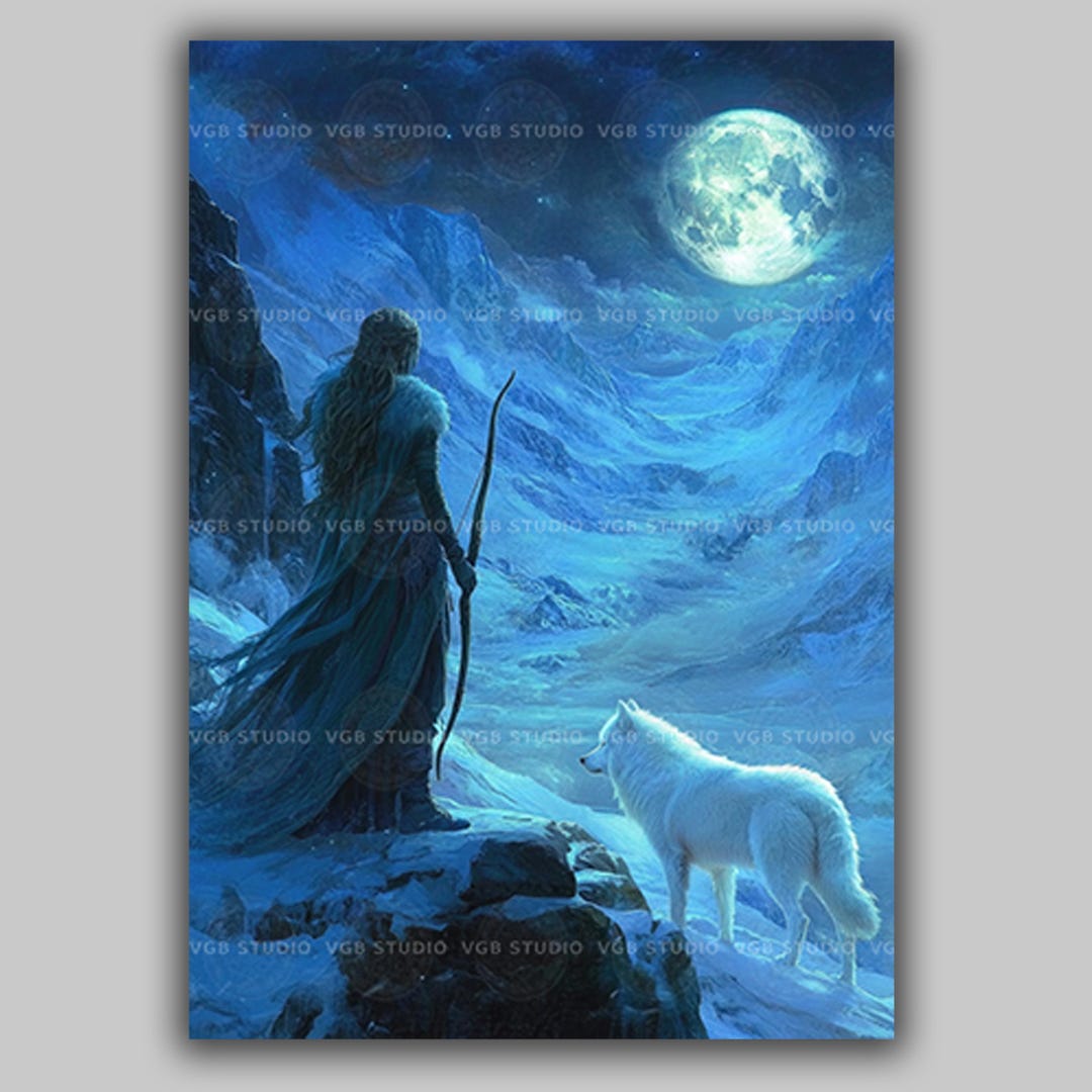 Skadi Goddess Art Print | Norse Winter Warrior With White Wolf Moon ...